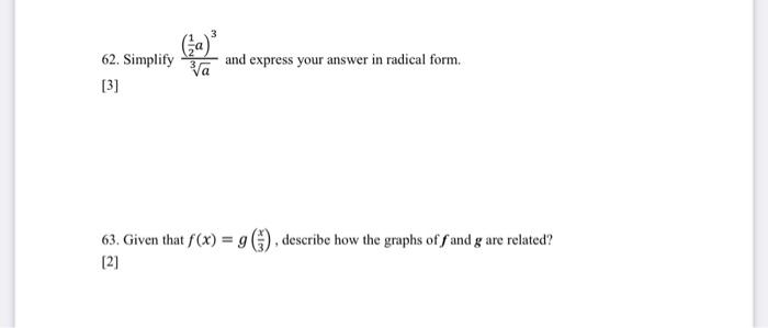 Solved 62. Simplify 3a(21a)3 and express your answer in | Chegg.com