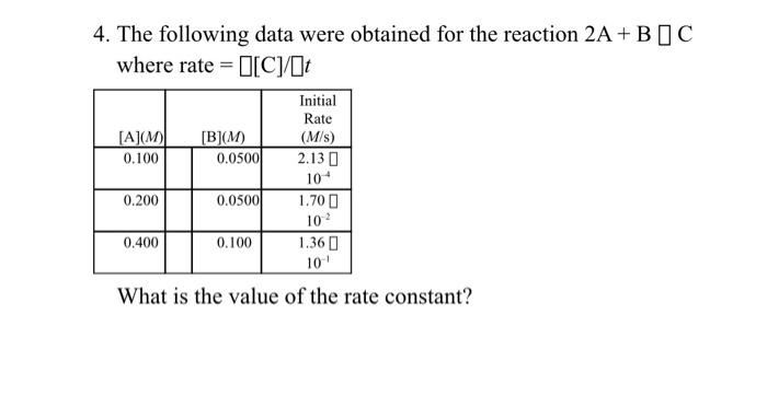 4. The following data were obtained for the reaction | Chegg.com