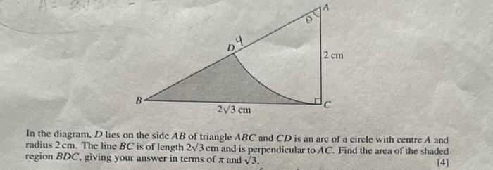 Solved In the diagram, D lies on the side AB of triangle ABC | Chegg.com