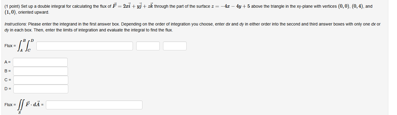 Solved (1 ﻿point) ﻿Set up ﻿a double integral for calculating | Chegg.com
