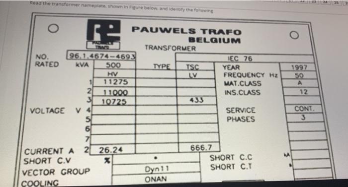 Solved Read the transformer nameplate shown in Figure below | Chegg.com