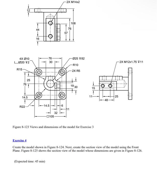 Figure 8-123 Views and dimensions of the model for | Chegg.com