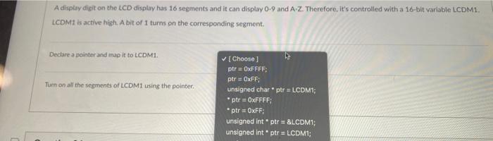Solved A display digit on the LCD display has 16 segments | Chegg.com
