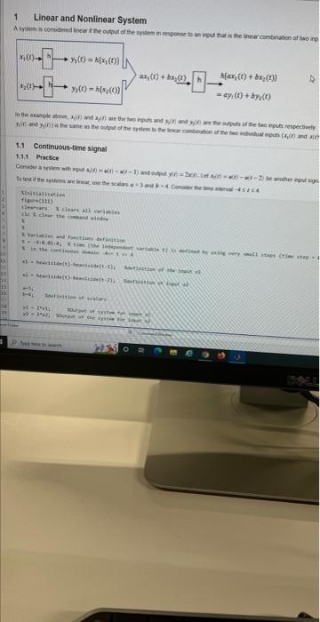 Solved 1. Linear and Nonlinear System 1.1 Continuous-lime | Chegg.com
