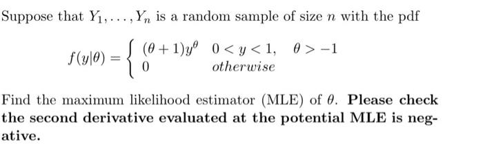 Solved Suppose that Y1,…,Yn is a random sample of size n | Chegg.com