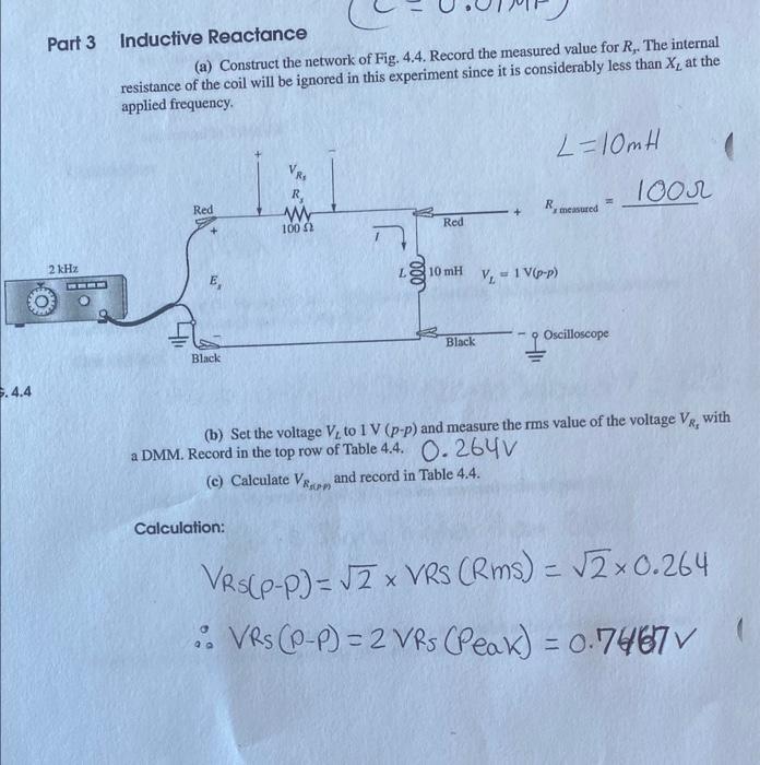 Solved Part 3 Inductive Reactance (a) Construct the network | Chegg.com