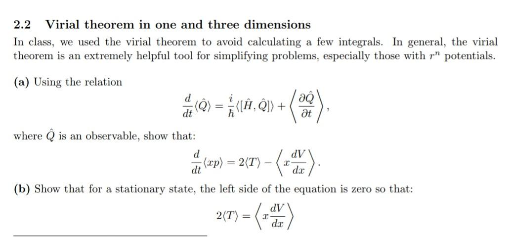 Solved 2.2 Virial theorem in one and three dimensions In | Chegg.com