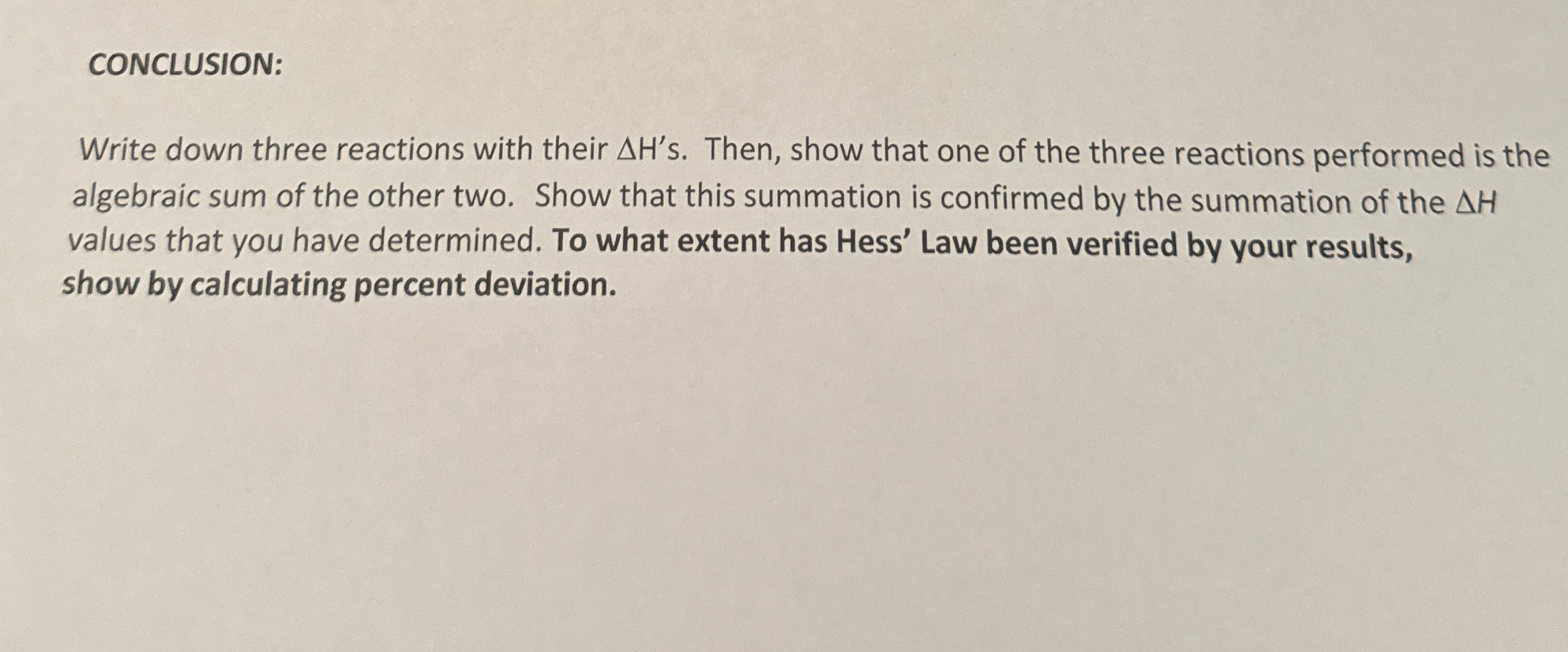 Solved CONCLUSION:Write down three reactions with their ΔH' | Chegg.com