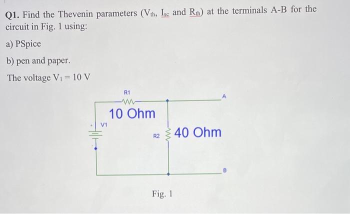 Solved Q1. Find the Thevenin parameters ( Vth ,Isc and Rth) | Chegg.com
