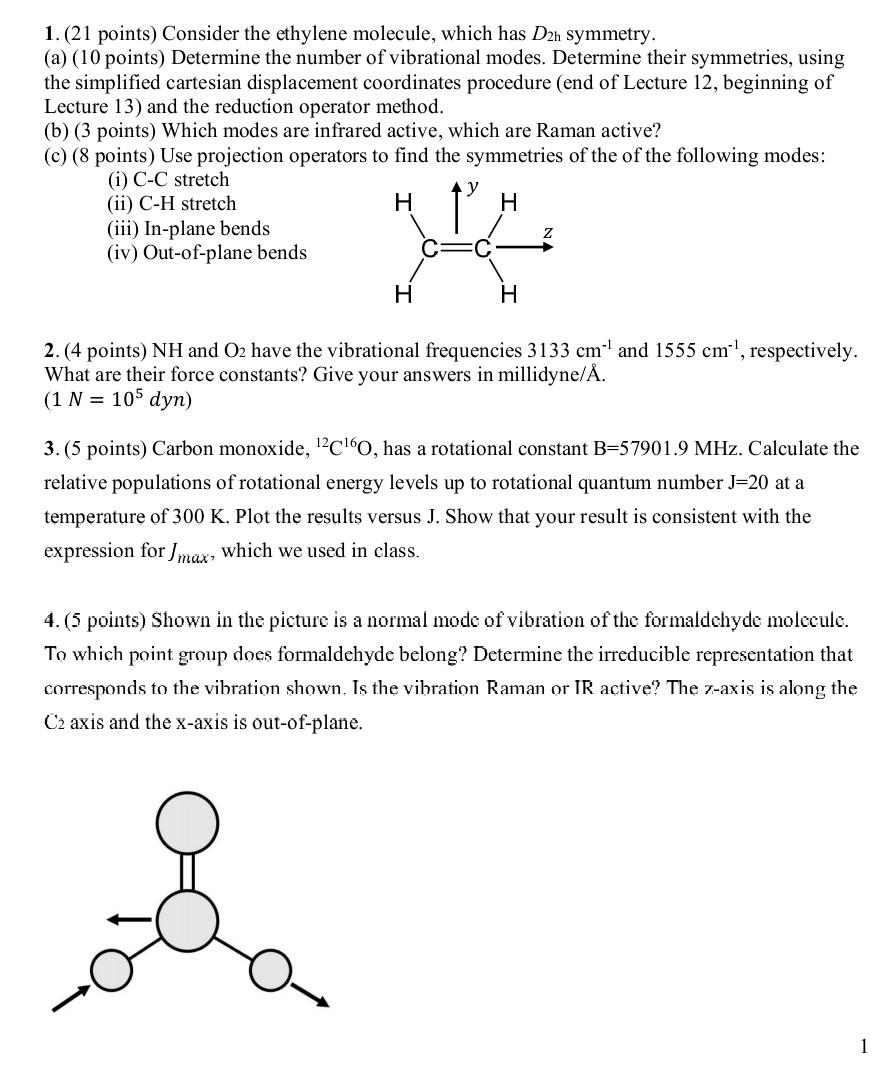 Solved 1. (21 points) Consider the ethylene molecule, which | Chegg.com