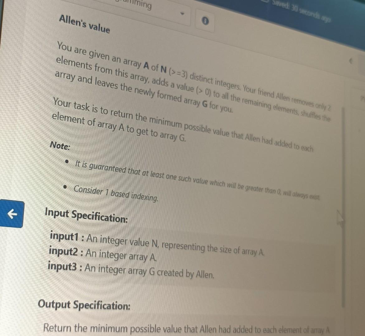 Solved You are given an array A of N(>=3) distinct integers. | Chegg.com