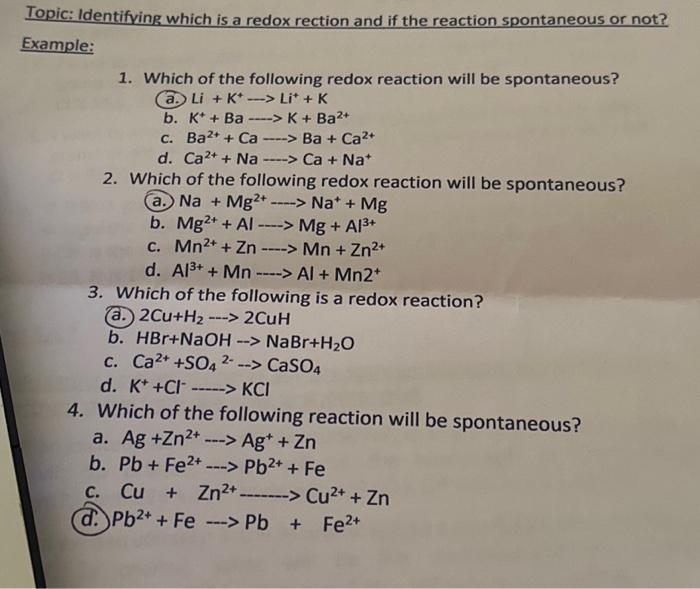 Solved Looking for an explanation on how to identify redox | Chegg.com