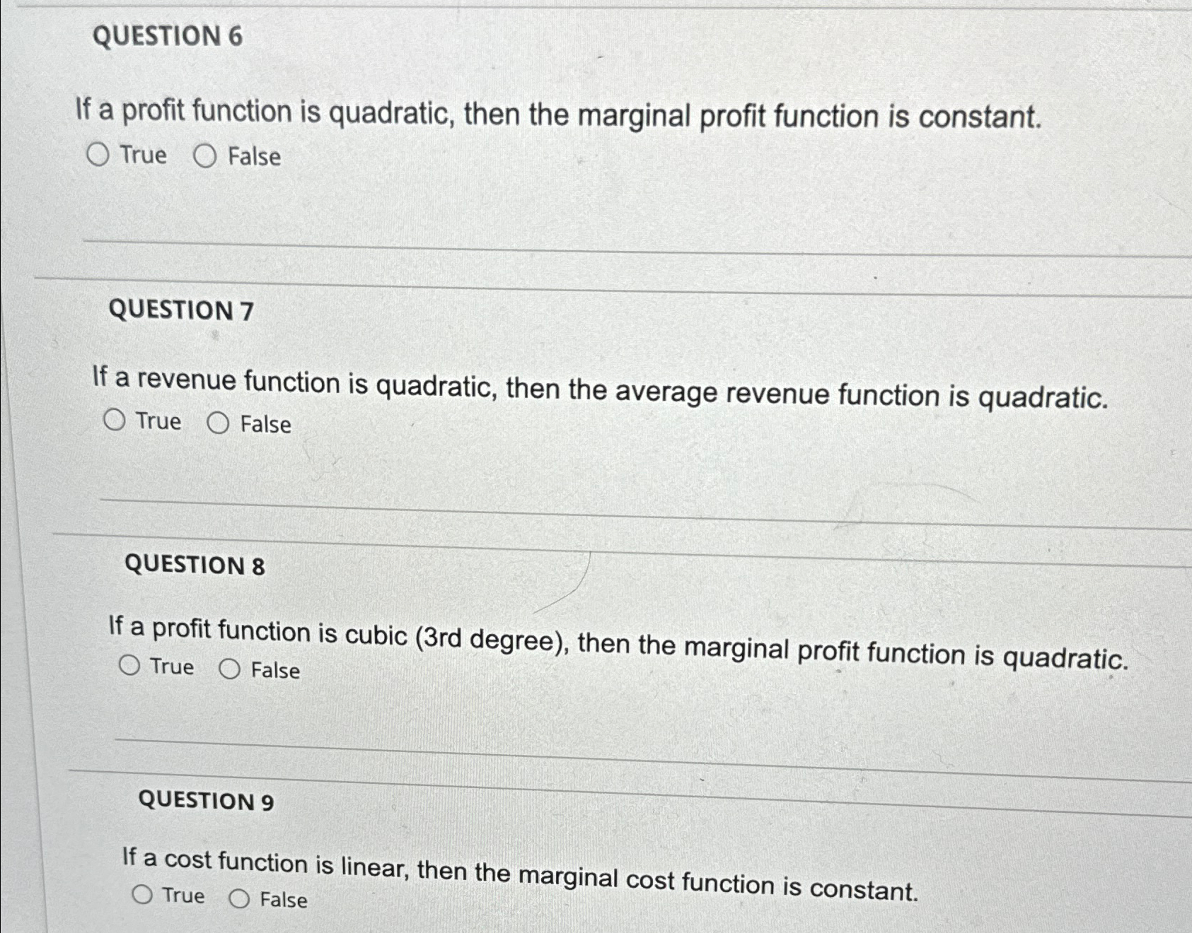 Solved QUESTION 6If a profit function is quadratic, then the | Chegg.com