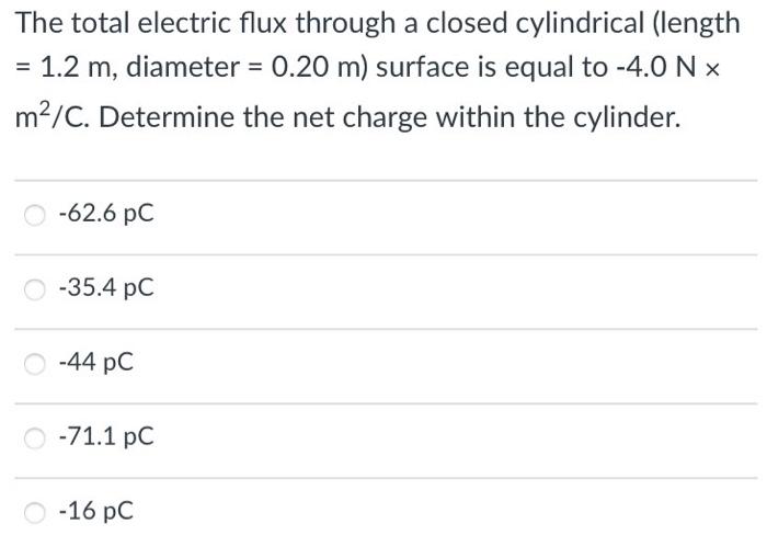 Solved The total electric flux through a closed cylindrical | Chegg.com