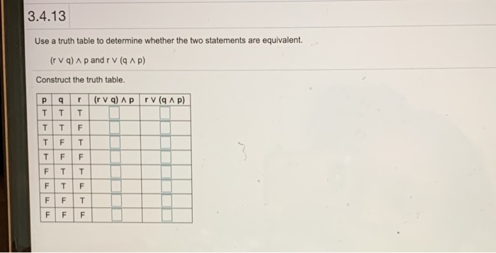 Solved 3.4.13 Use a truth table to determine whether the two | Chegg.com