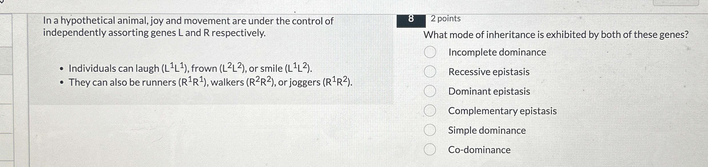Solved In a hypothetical animal, joy and movement are under | Chegg.com