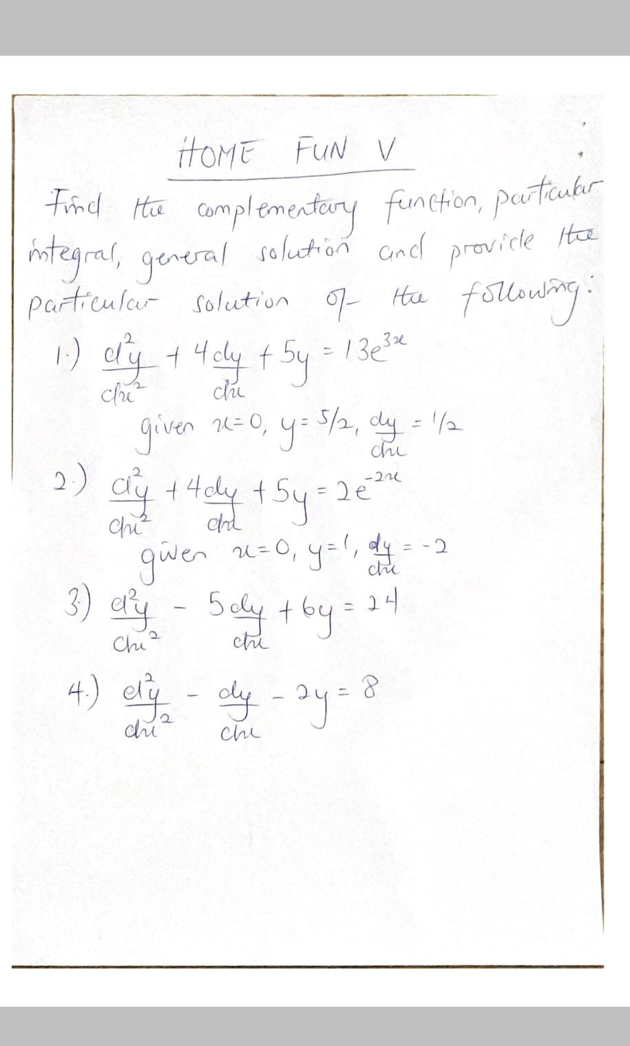 Solved HOME FUN V Find the complementary function, | Chegg.com