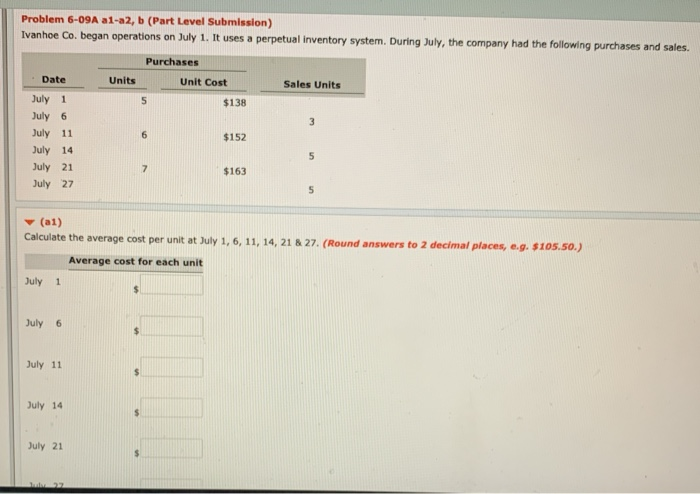 Solved Problem 6-09A a1-a2, b (Part Level Submission) | Chegg.com