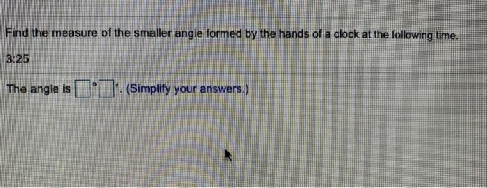 Solved Find the measure of the smaller angle formed by the | Chegg.com
