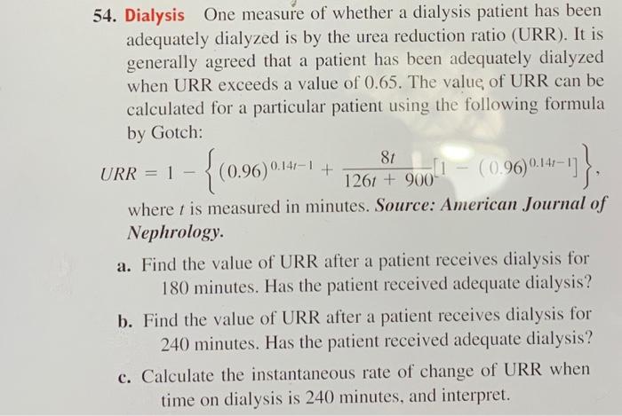Solved 54. Dialysis One measure of whether a dialysis | Chegg.com