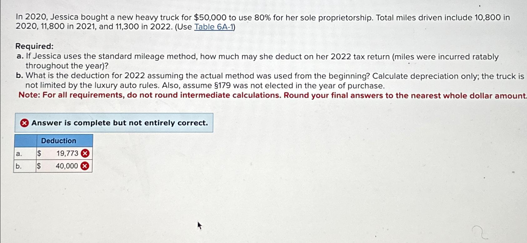 Solved In 2020 , ﻿Jessica bought a new heavy truck for | Chegg.com
