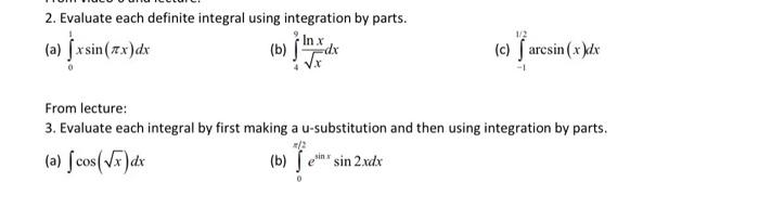 Solved 2. Evaluate each definite integral using integration | Chegg.com