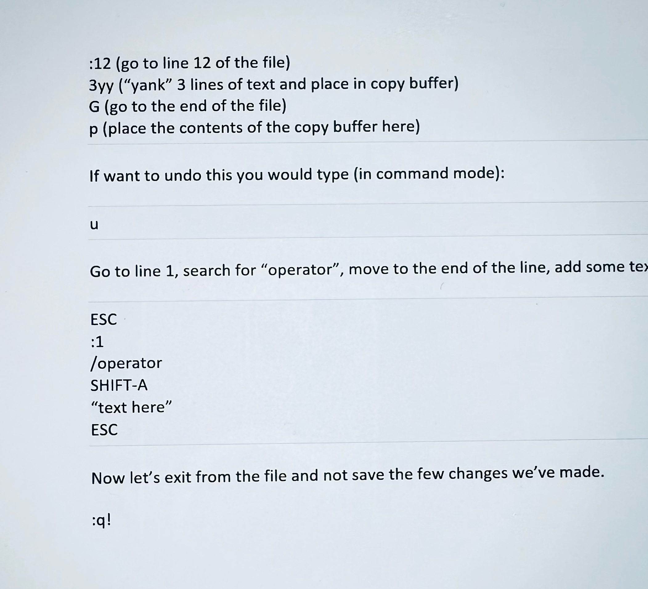 Solved :12 (go to line 12 ﻿of the file)3yy ("yank" 3 ﻿lines | Chegg.com