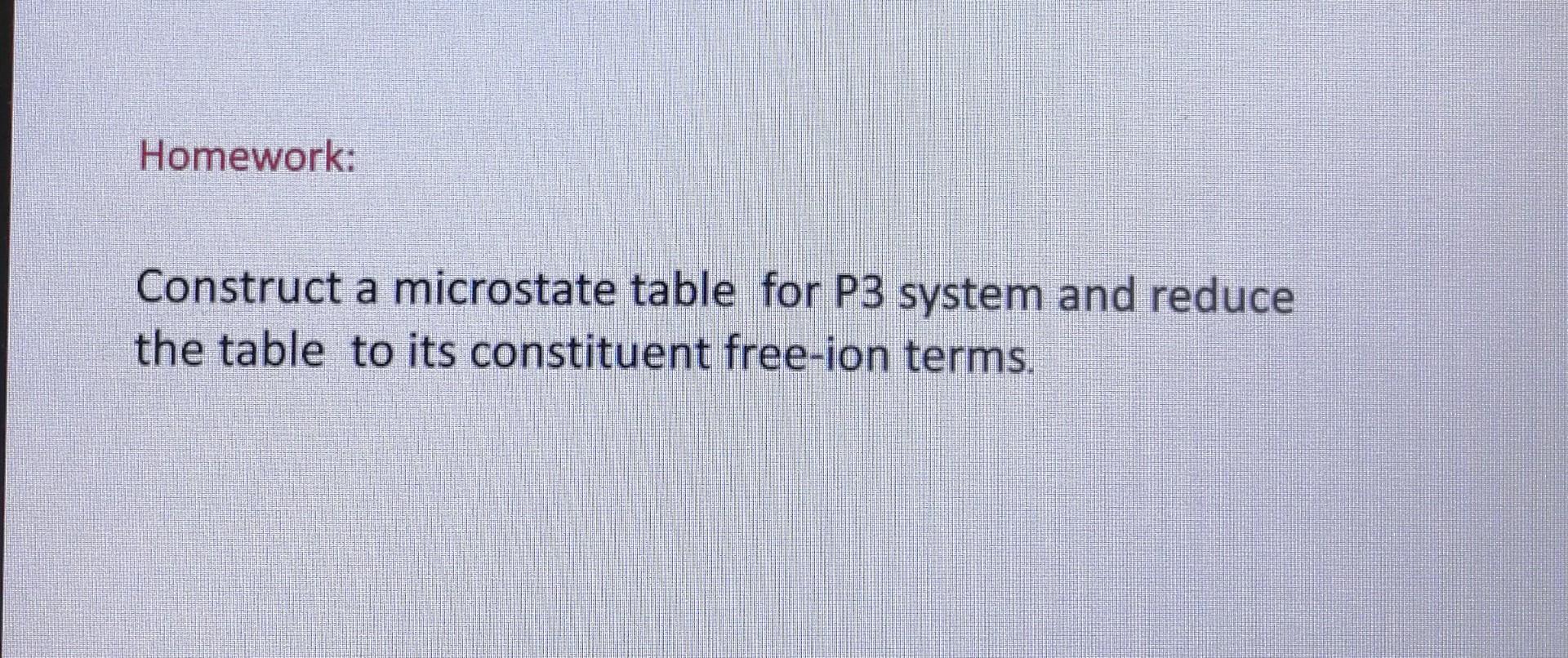 Solved Homework: Construct a microstate table for P3 system | Chegg.com