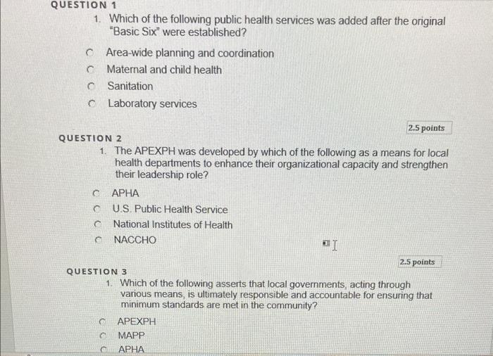 Solved 1. Which of the following public health services was | Chegg.com