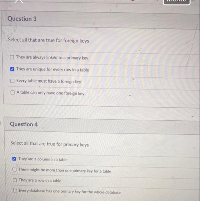 Solved Question 3 Select all that are true for foreign keys | Chegg.com