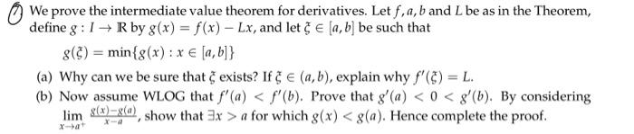 We prove the intermediate value theorem for | Chegg.com