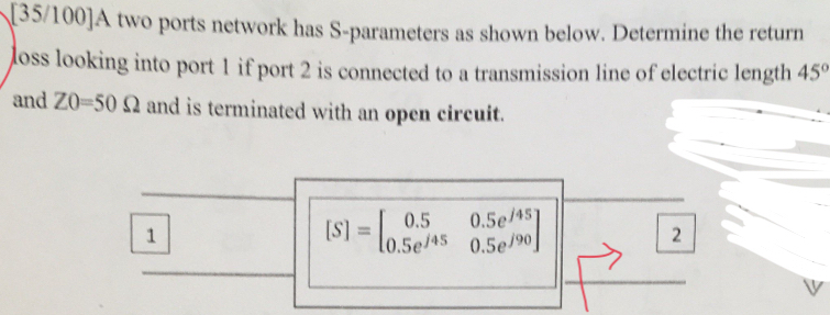 Solved A two ports network has S-parameters as shown below. | Chegg.com