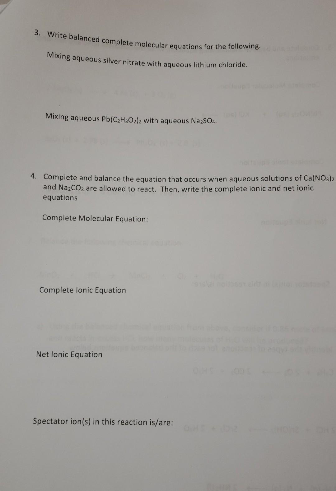 Solved 3. Write balanced complete molecular equations for | Chegg.com Solved 3. Write balanced complete molecular equations for | Chegg.com