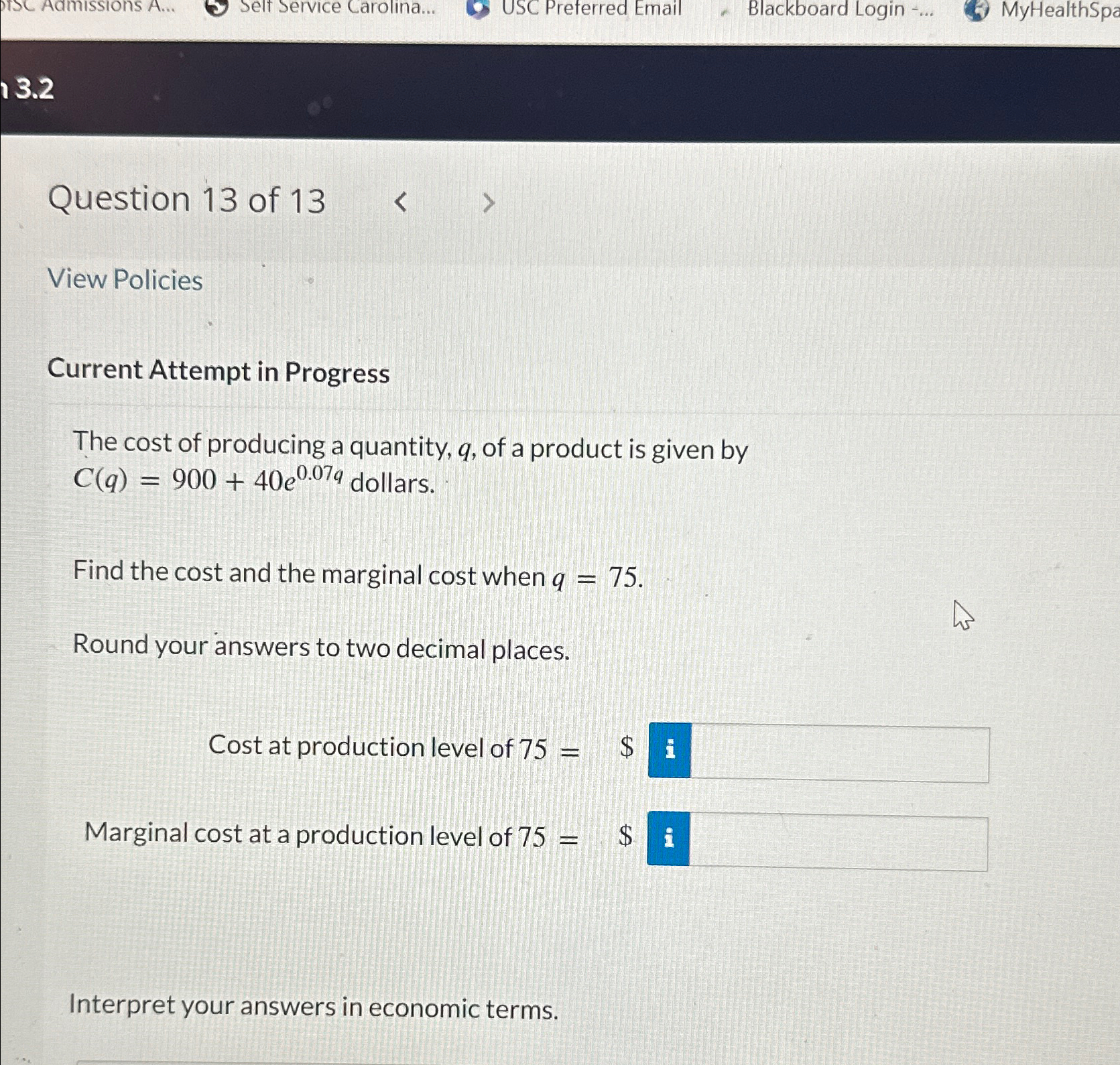 Solved Self Service Carolina..USC Preferred EmailBlackboard | Chegg.com