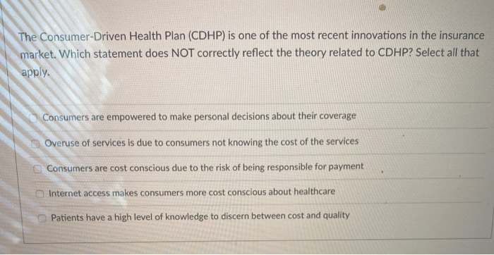 Solved The Consumer-Driven Health Plan (CDHP) is one of the | Chegg.com
