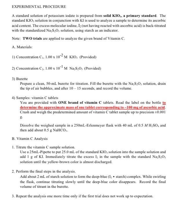 Solved A standard solution of potassium iodate is prepared | Chegg.com