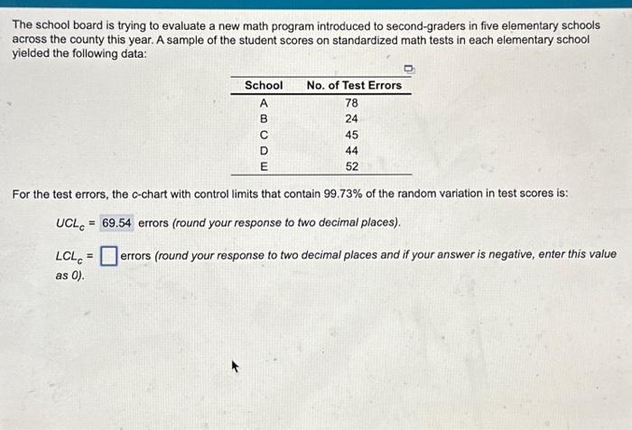 Solved The school board is trying to evaluate a new math | Chegg.com