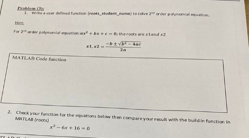 Solved Prohlem ( 3 ):Write a user defined function | Chegg.com