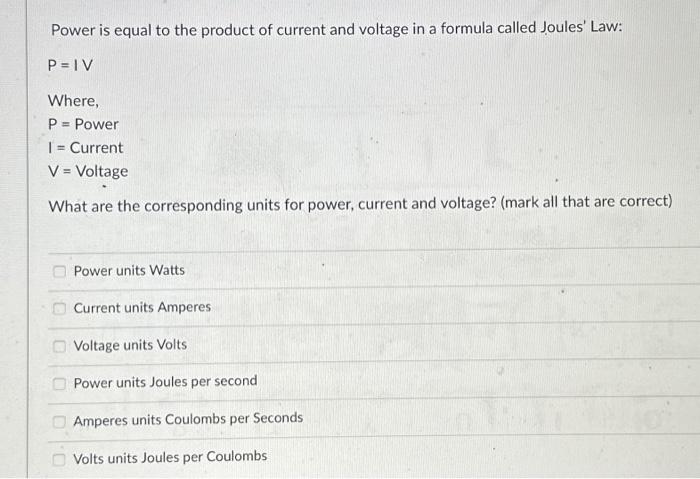 Solved Power is equal to the product of current and voltage | Chegg.com