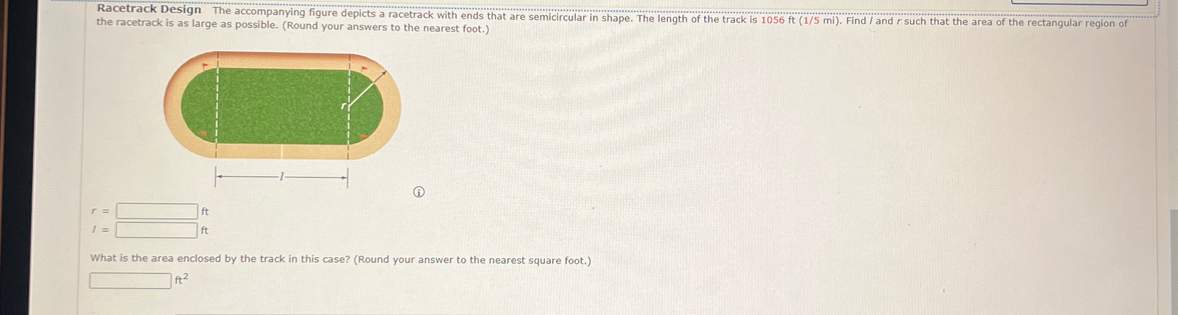 Solved Racetrack Design The accompanying figure depicts a | Chegg.com