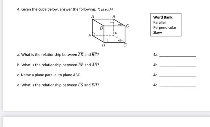 Solved 4. Given the cube below, answer the following. (1 pt | Chegg.com