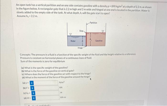 Solved An open tank has a vertical partition and on one side | Chegg.com