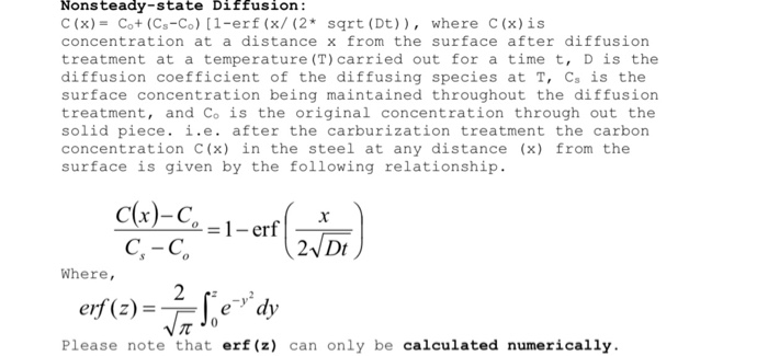 Solved Nonsteady-state Diffusion: C(x) = Co+ (Cs-C.) [1-erf | Chegg.com