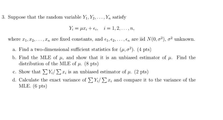 Solved 3. Suppose that the random variable Y1,Y2,…,Yn | Chegg.com