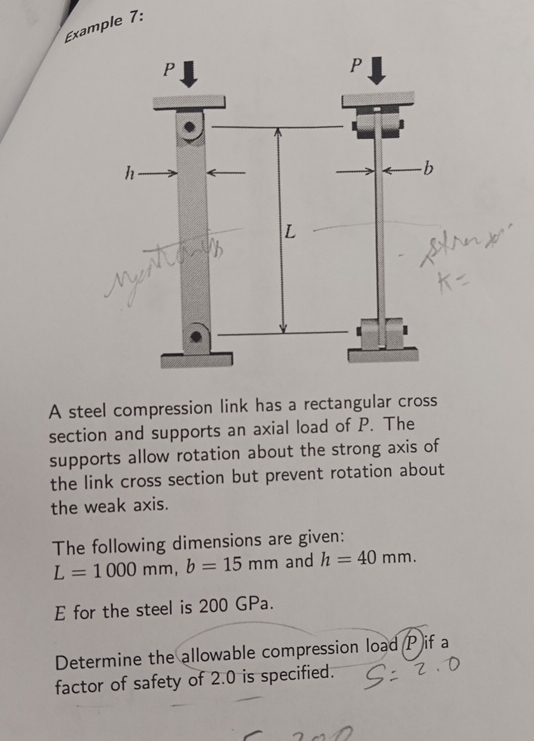 Solved Example 7:A steel compression link has a rectangular | Chegg.com