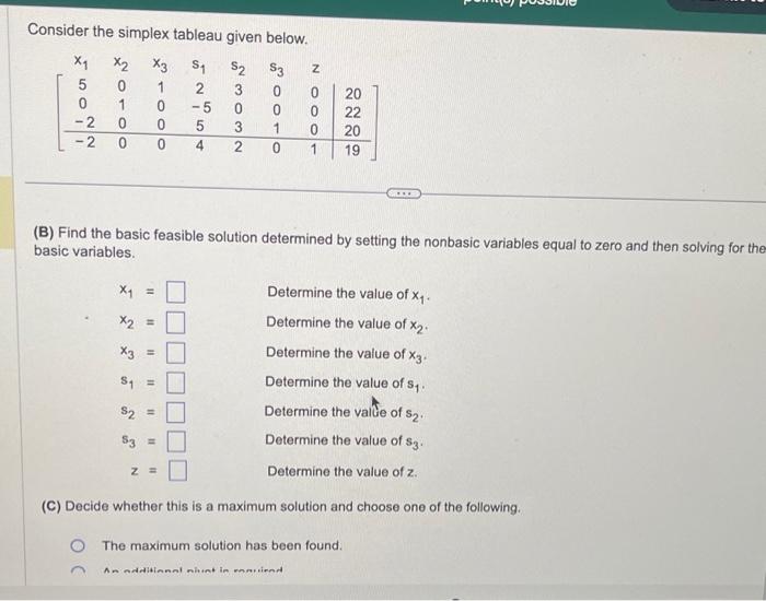 Solved Consider the simplex tableau given below. | Chegg.com