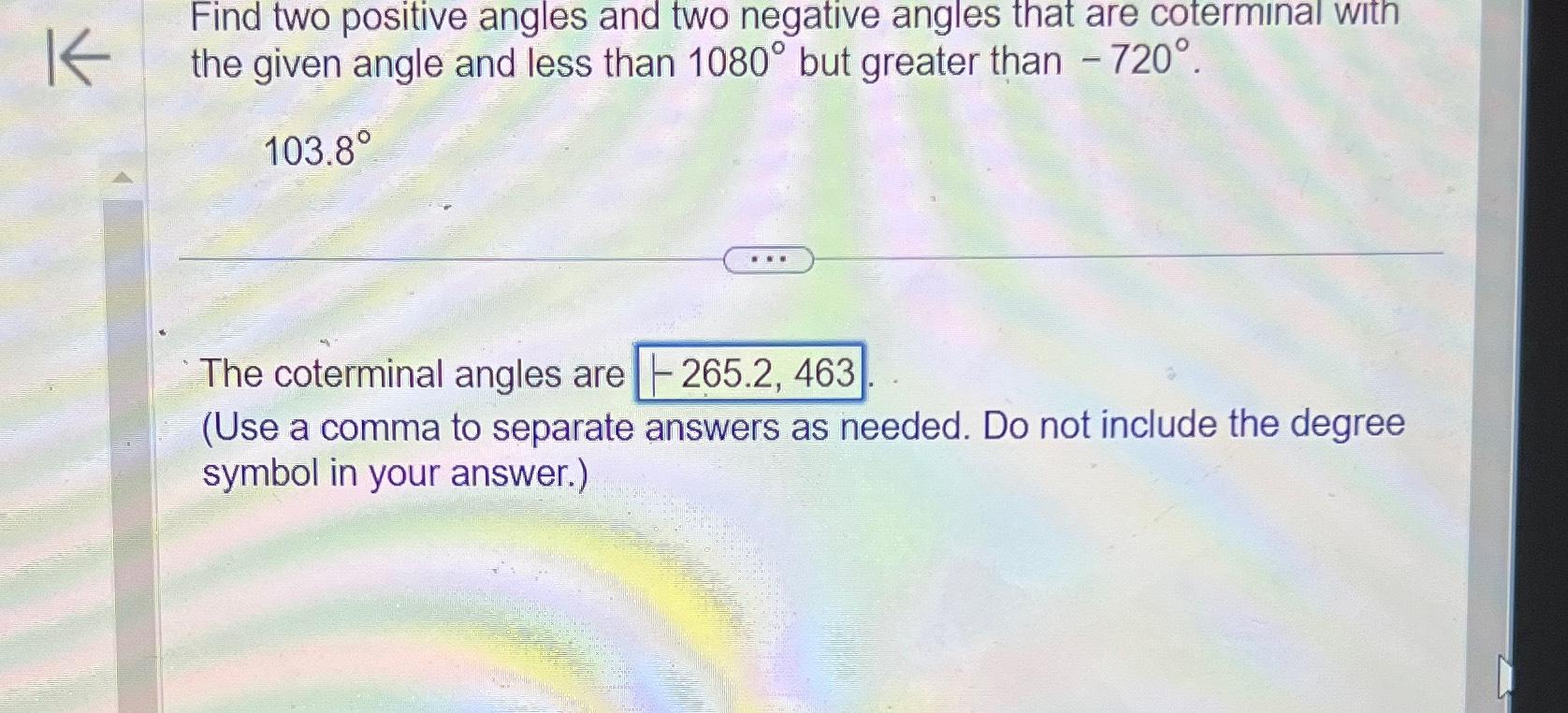 Solved Find two positive angles and two negative angles that | Chegg.com Solved Find two positive angles and two negative angles that | Chegg.com