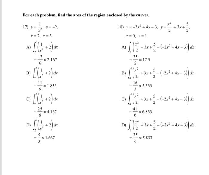 Solved For each problem, find the area of the region | Chegg.com