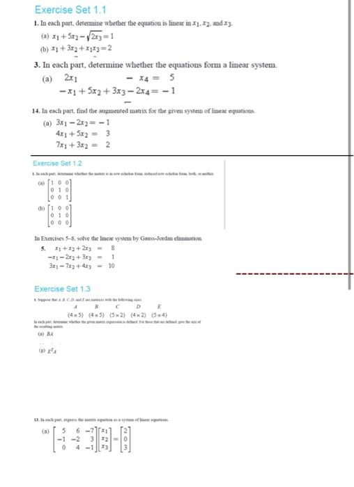 Solved Exercise Set 1.1 1. In each part, determine whether | Chegg.com