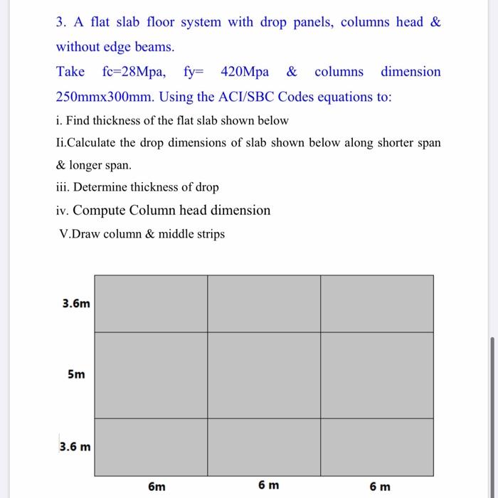 Solved 3. A flat slab floor system with drop panels, columns | Chegg.com